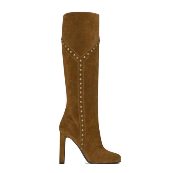 Yves Saint Laurent | Shoes | Ysl Grace 5y Studded Fox Brown Suede Boots ...